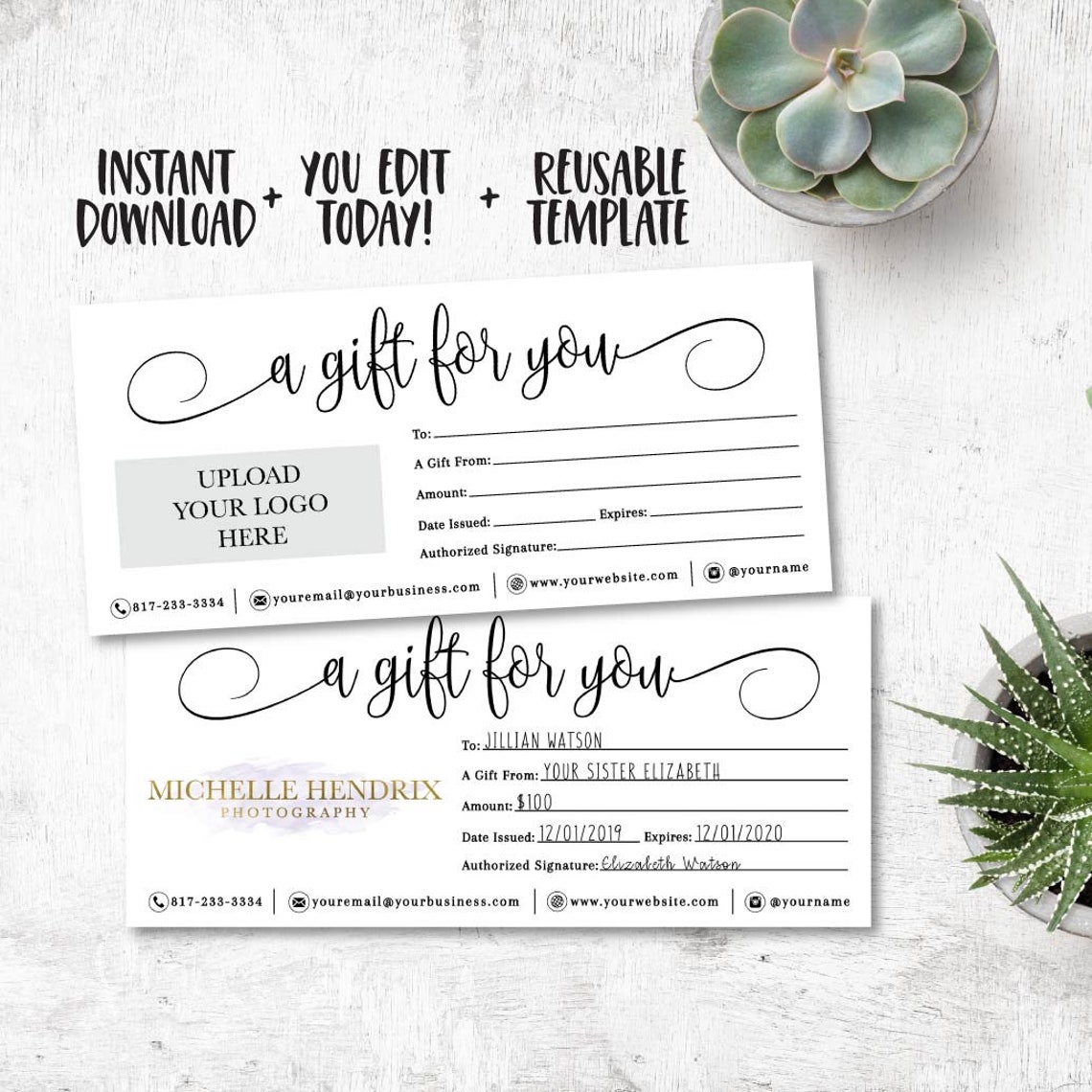 Simple Black and White Script Gift Certificate Template - Etsy