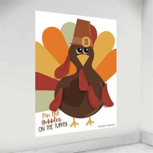 Pin the Gobbler Game Template - Digital Pin the Tail Thanksgiving Game ...