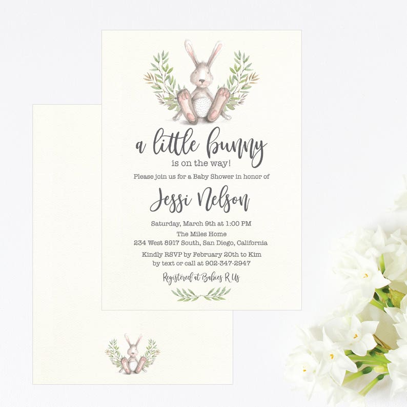 Greenery and Bunny Gender Neutral Baby Shower Invitation Baby | Etsy