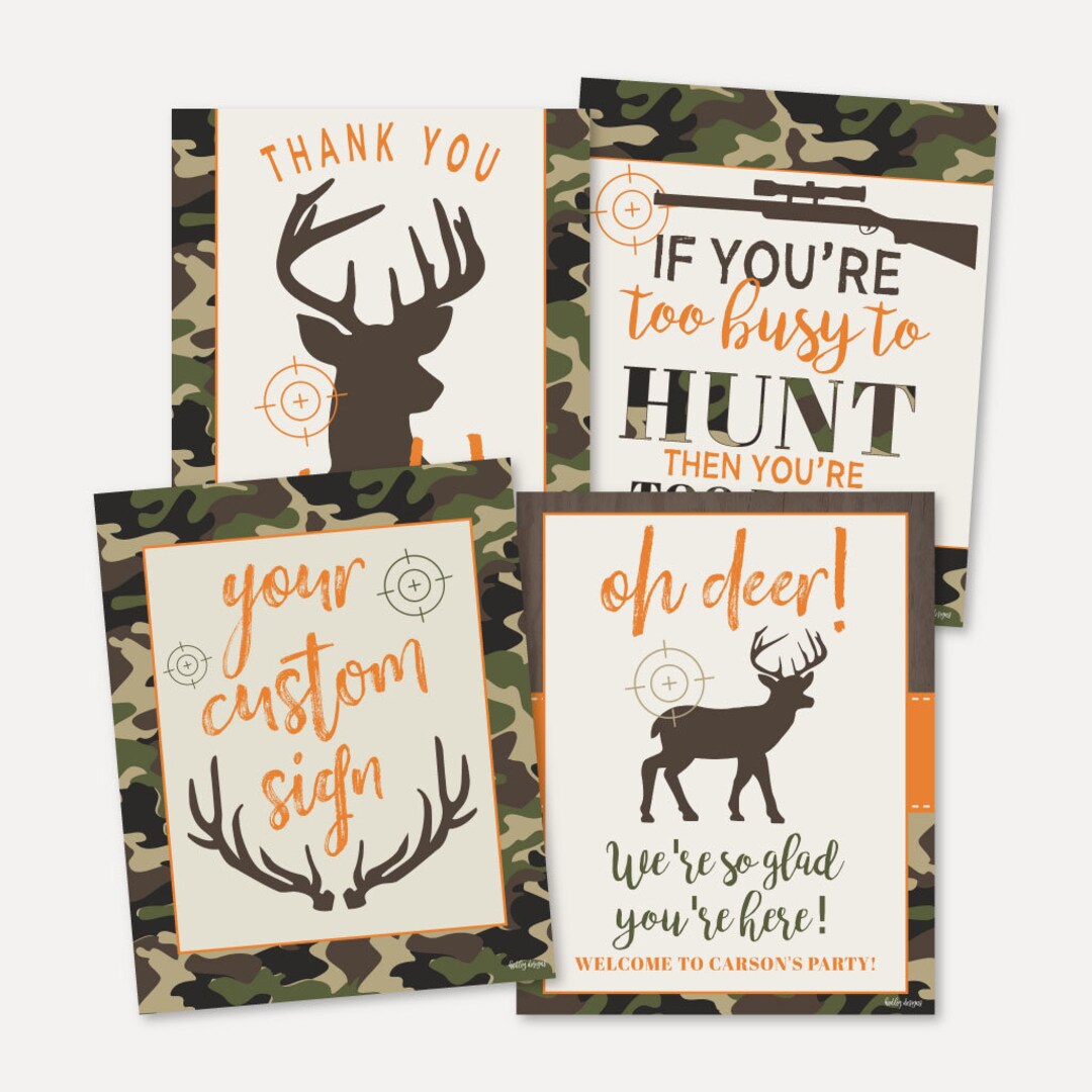 Camo Hunting Kids Party Sign Set Templates - Custom Sign, Favors Sign ...