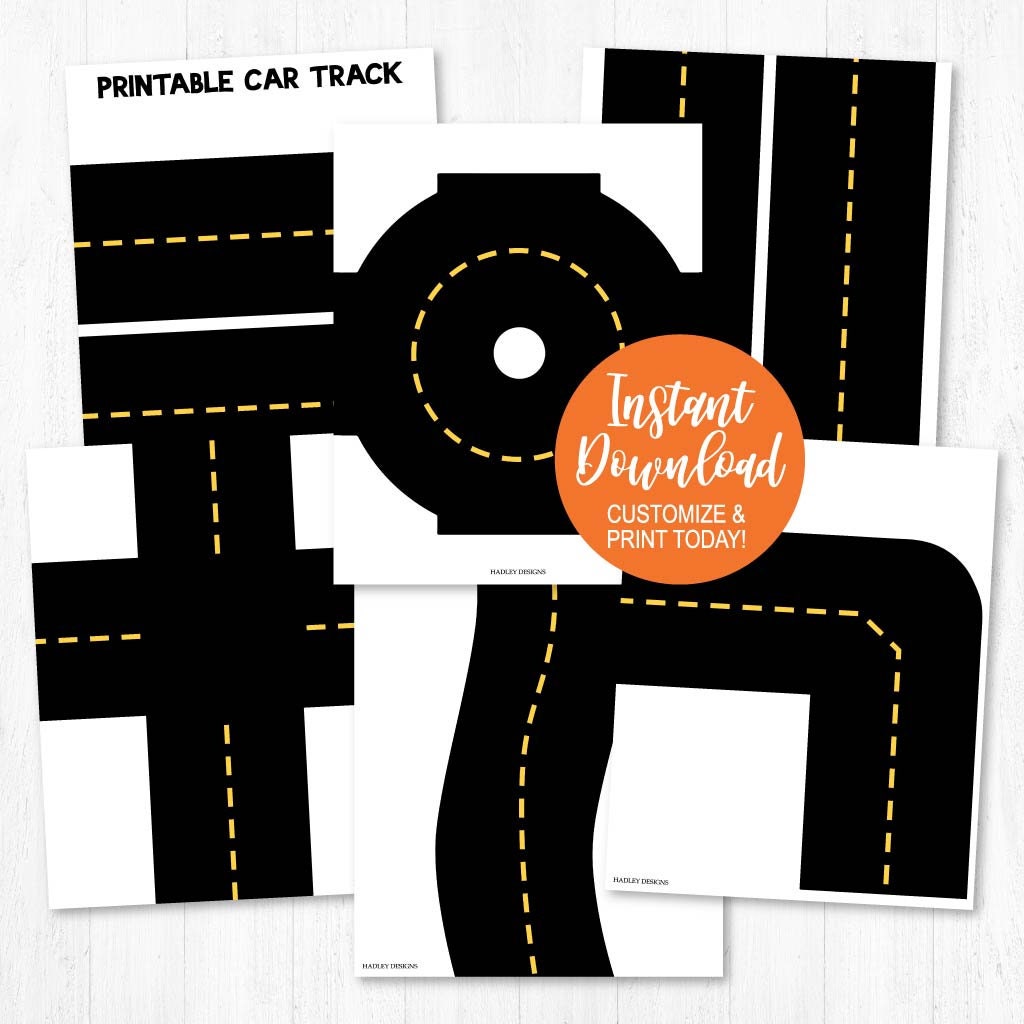 Race Car Track Printable, Race Car Birthday Party Pattern, Paper Track ...
