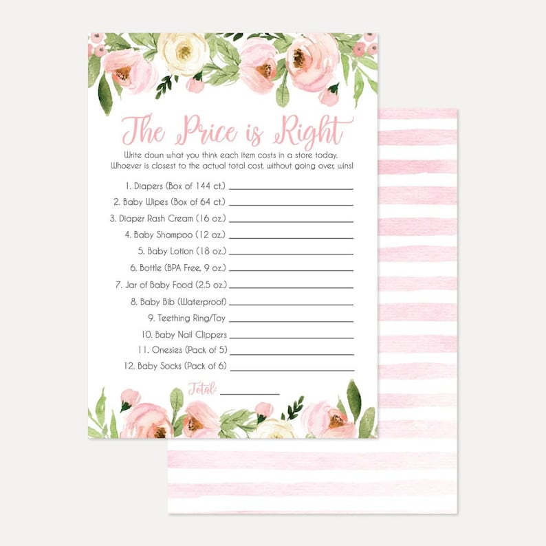 Pink Watercolor Floral Wreath Baby Boy Shower Games Baby | Etsy