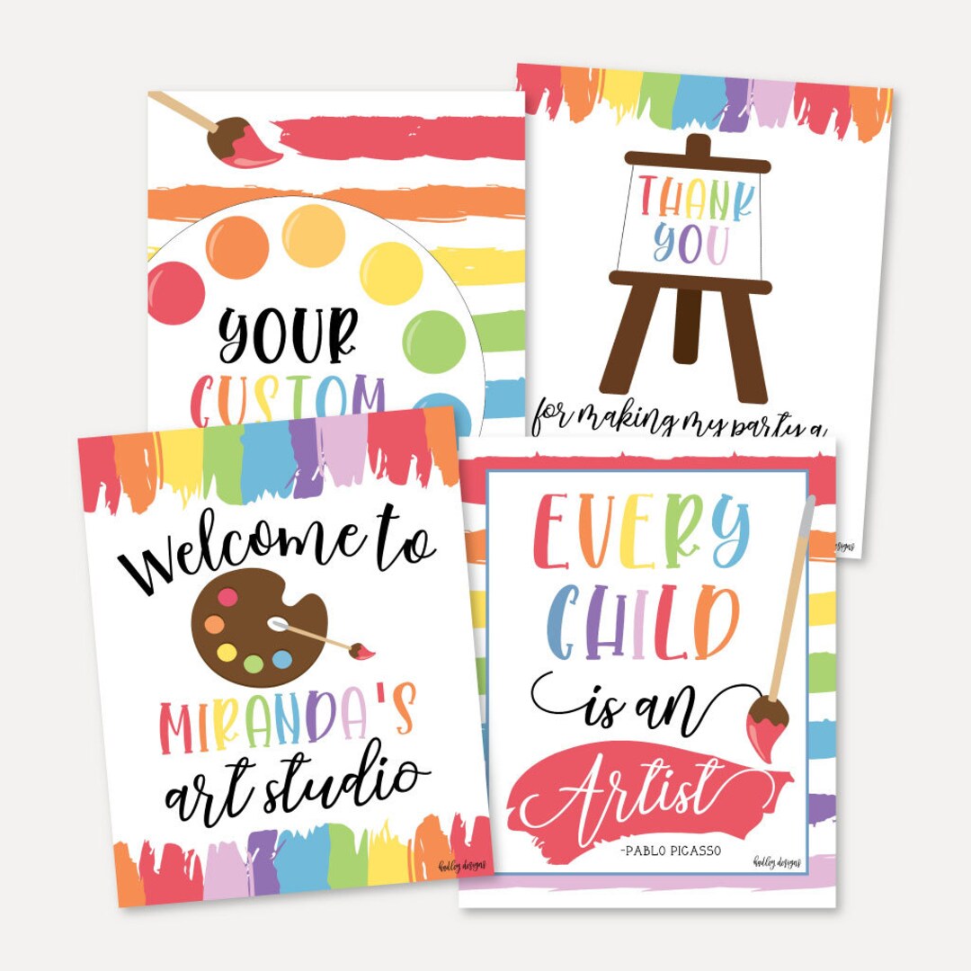 Art Kids Party Sign Set Templates - Custom Sign, Favors Sign, Birthday ...