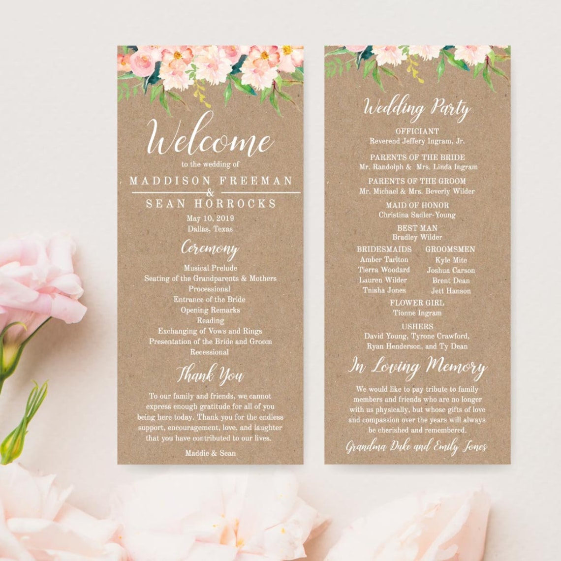 Wedding Program Thank You Messages Wedding Programs Online - Etsy