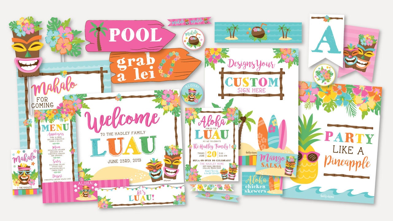 Luau Party Complete Package Templates Luau Printables Luau | Etsy