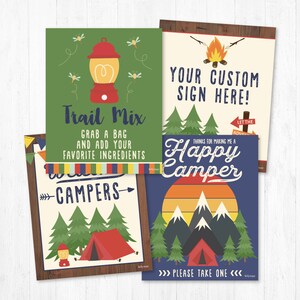 Camping Kids Party Sign Set Templates - Custom Sign, Favors Sign ...