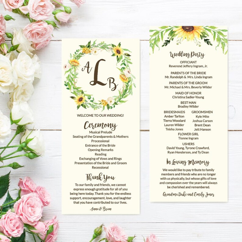 Cream Sunflower Wedding Program Wedding Programs Designs | Etsy