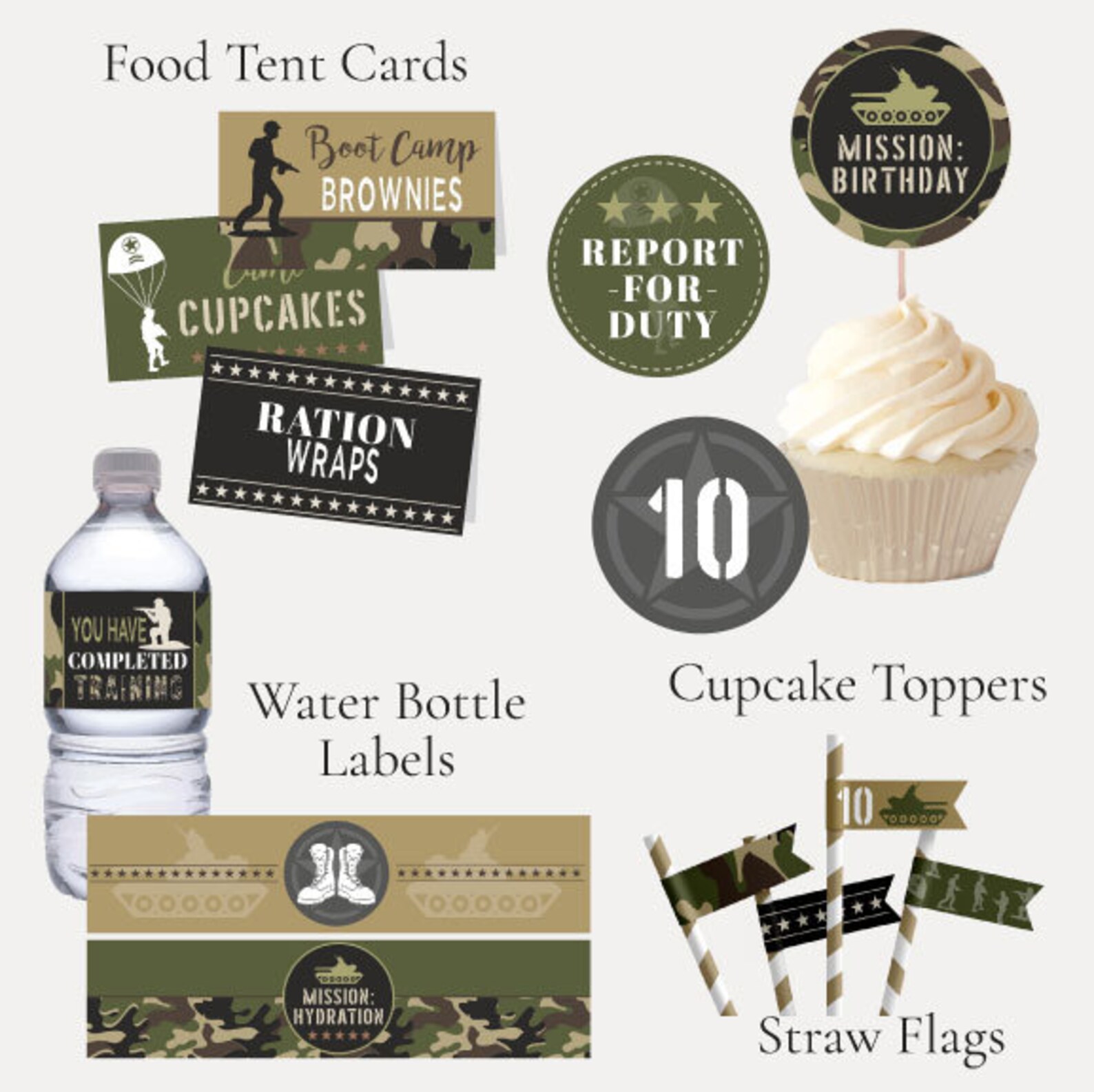 Camo Army Kids Party Complete Package Templates - Invitation, Signs ...