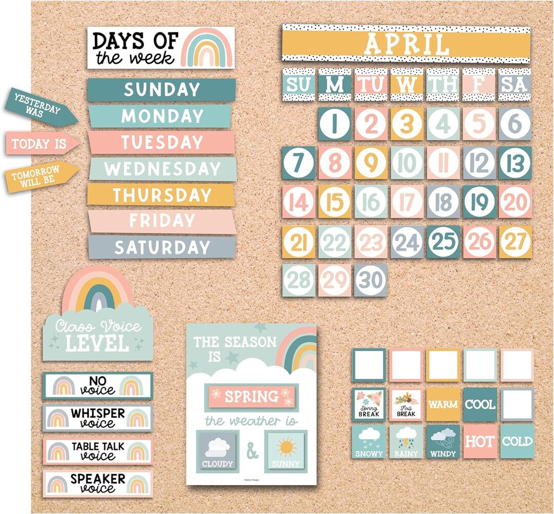 Boho Classroom Calendar Set Bulletin Board - Bulletin Board Calendar ...