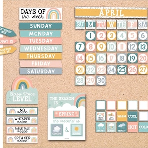 Boho Classroom Calendar Set Bulletin Board - Bulletin Board Calendar ...