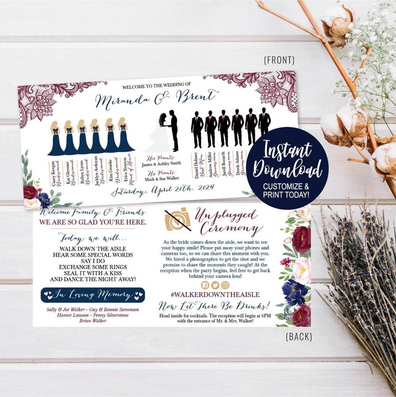 Wedding Ceremony Program Funny Printable Wedding Programs - Etsy