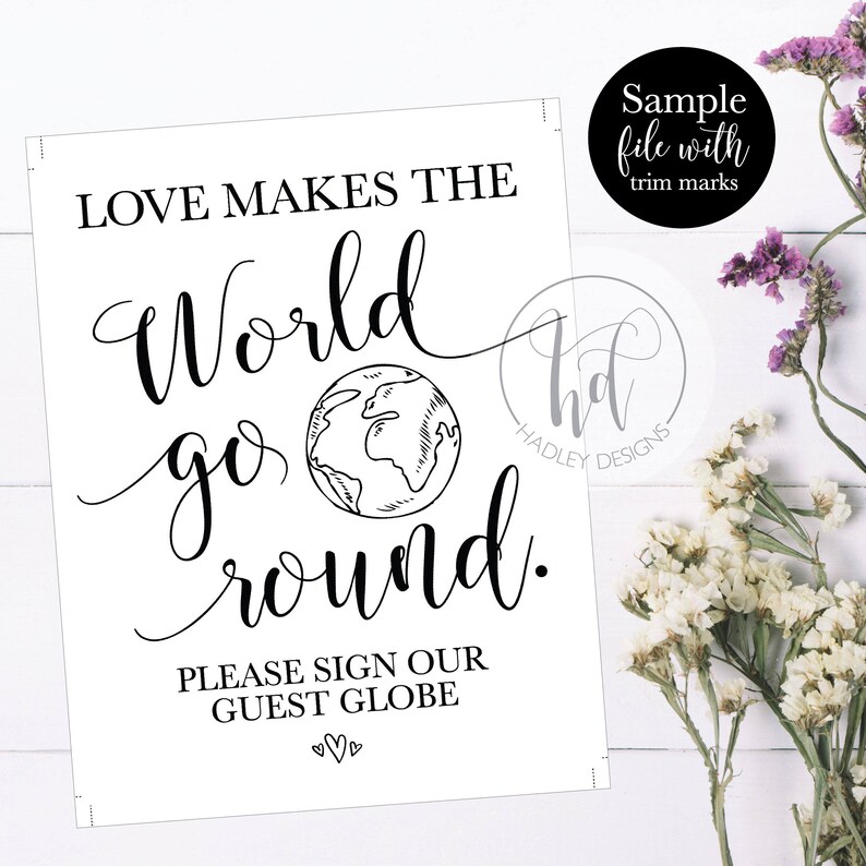 Love Makes the World Go Round, Guest Globe Wedding Sign, Rustic Table ...