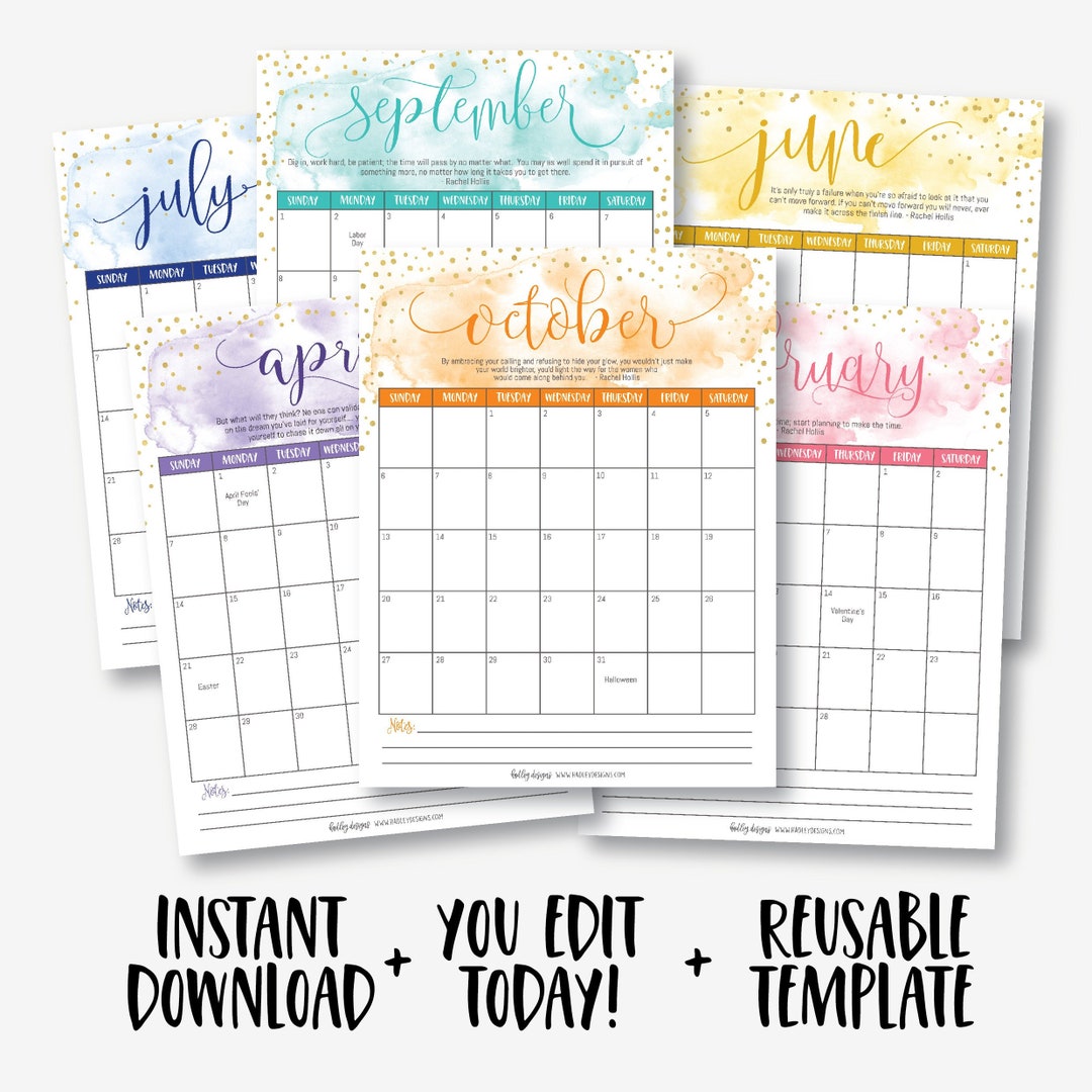 DIY Calendar 2019, Printable Calendar 2019 Notes, Printable Poster ...