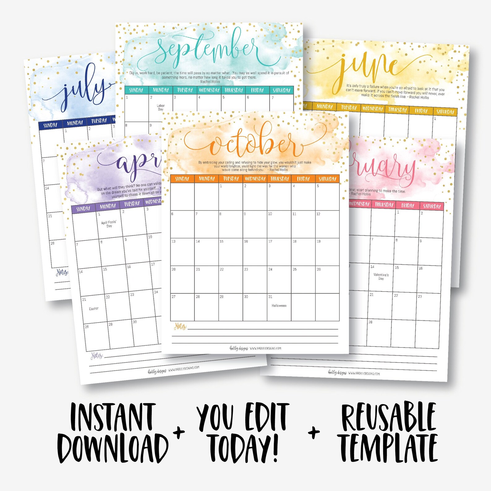 DIY Calendar 2019 Printable Calendar 2019 Notes Printable - Etsy