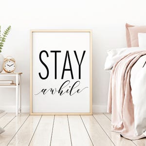 Stay Awhile Printable Sign Set, Minimalist Rustic Wall Art, Love Couple ...