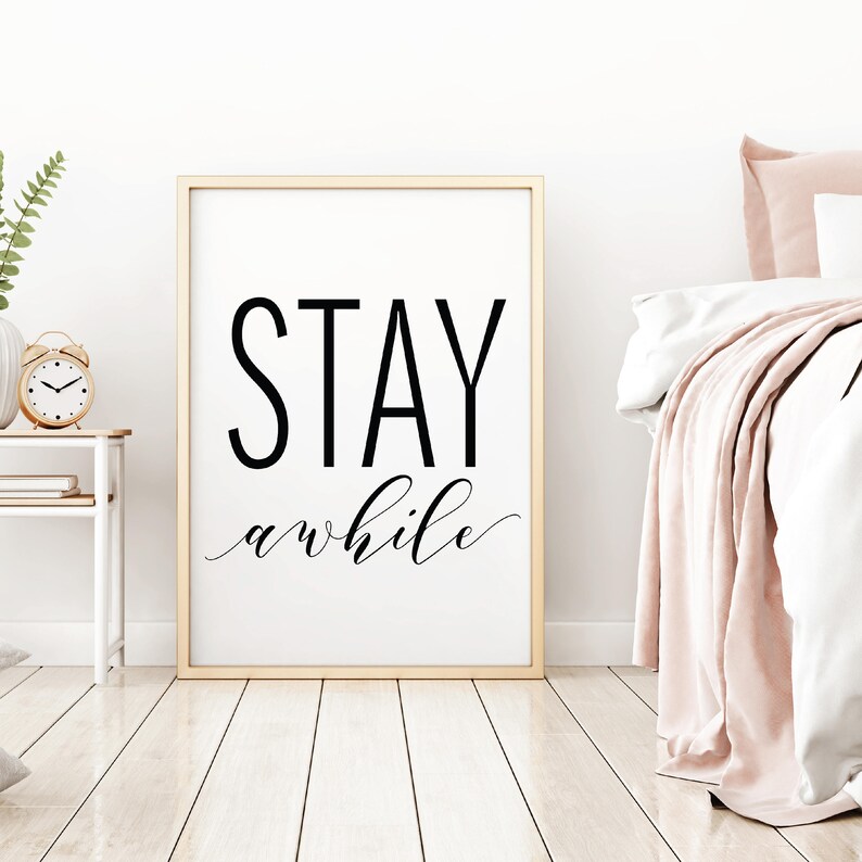 Stay Awhile Sign Black Minimalist Art Romance Master Bedroom | Etsy
