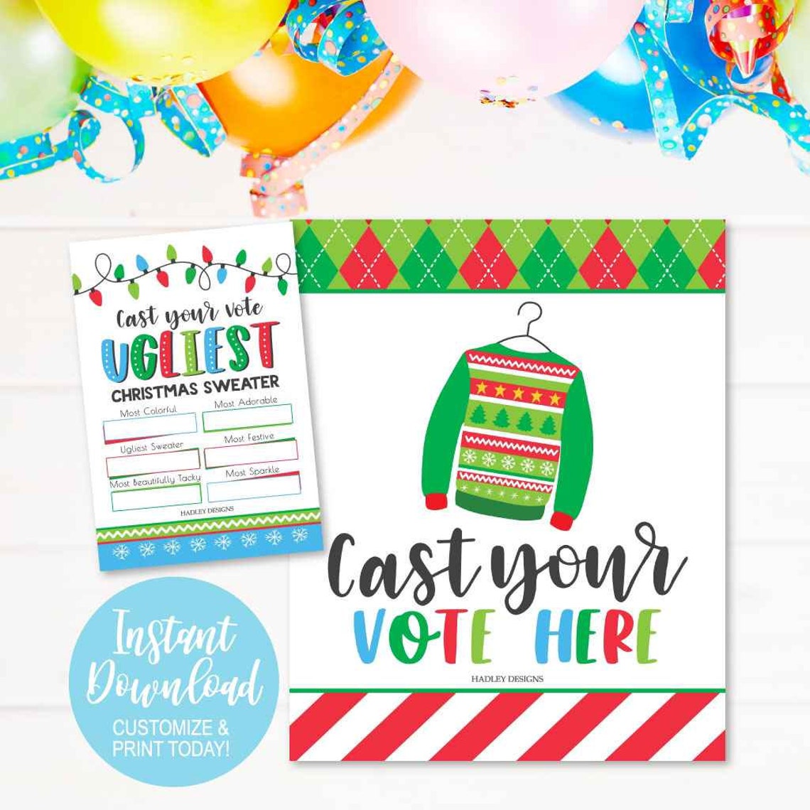 Ugly Sweater Party Voting Cards, Ugly Sweater Party Ballots, Tacky ...