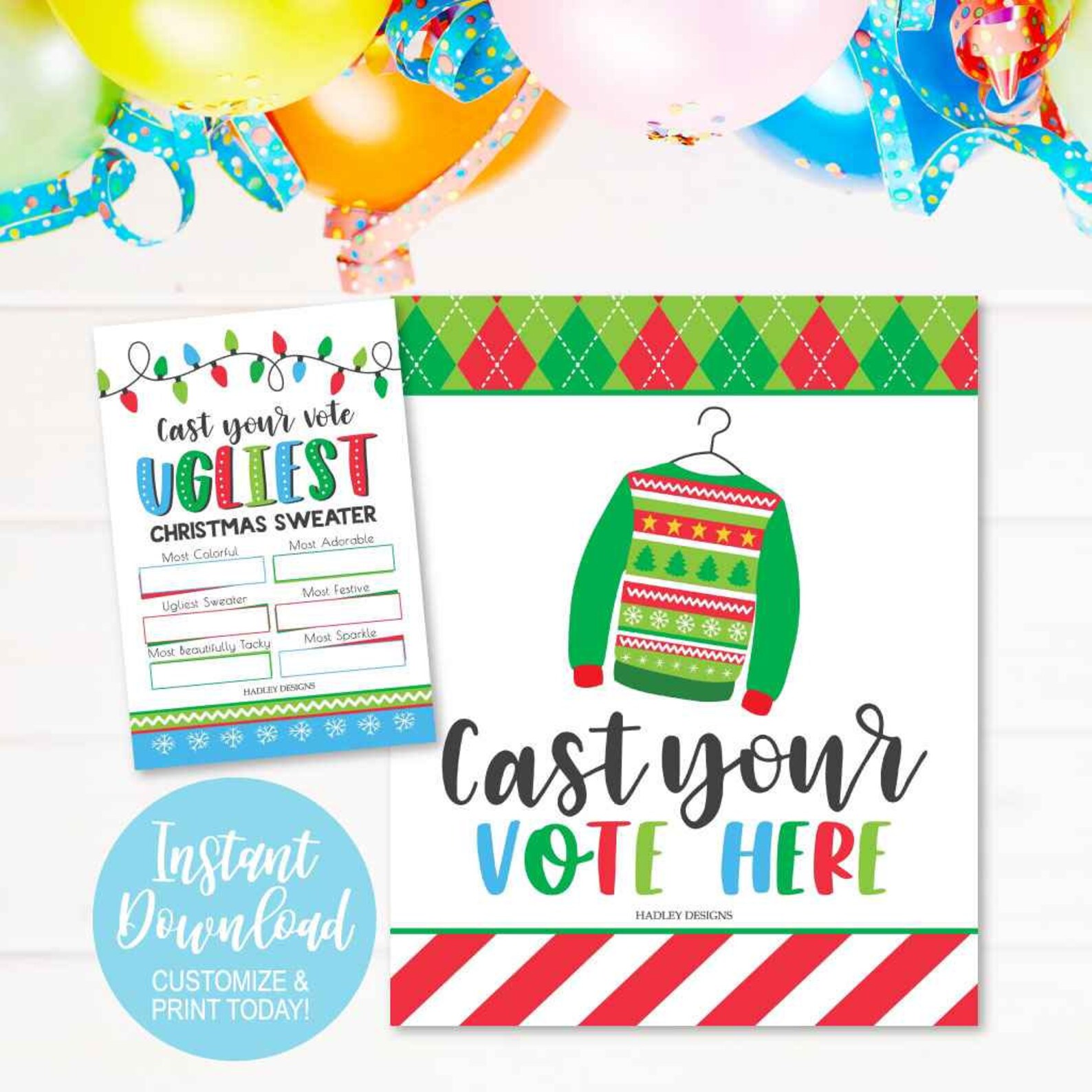 Ugly Sweater Party Voting Cards, Ugly Sweater Party Ballots, Tacky ...