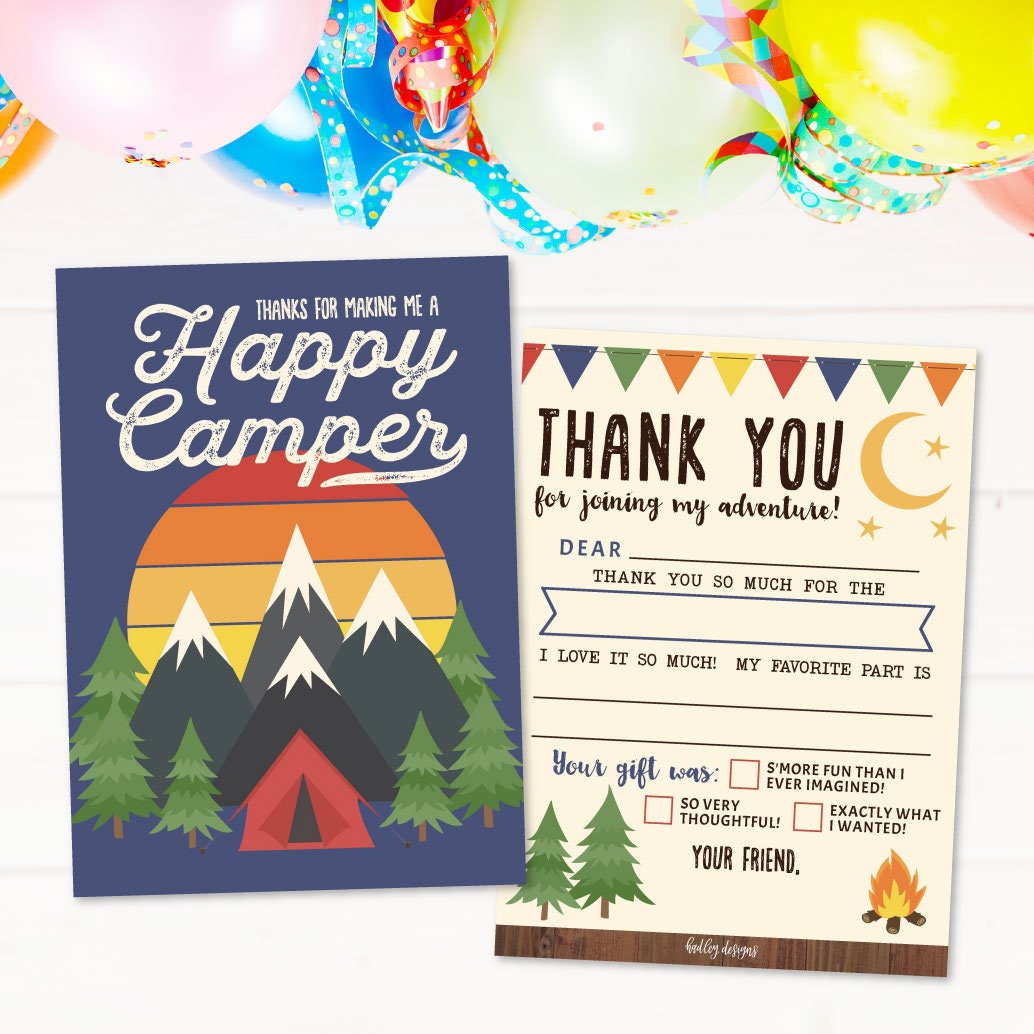 Camping Kids Party Fill in the Blank Thank You Card Template - Etsy