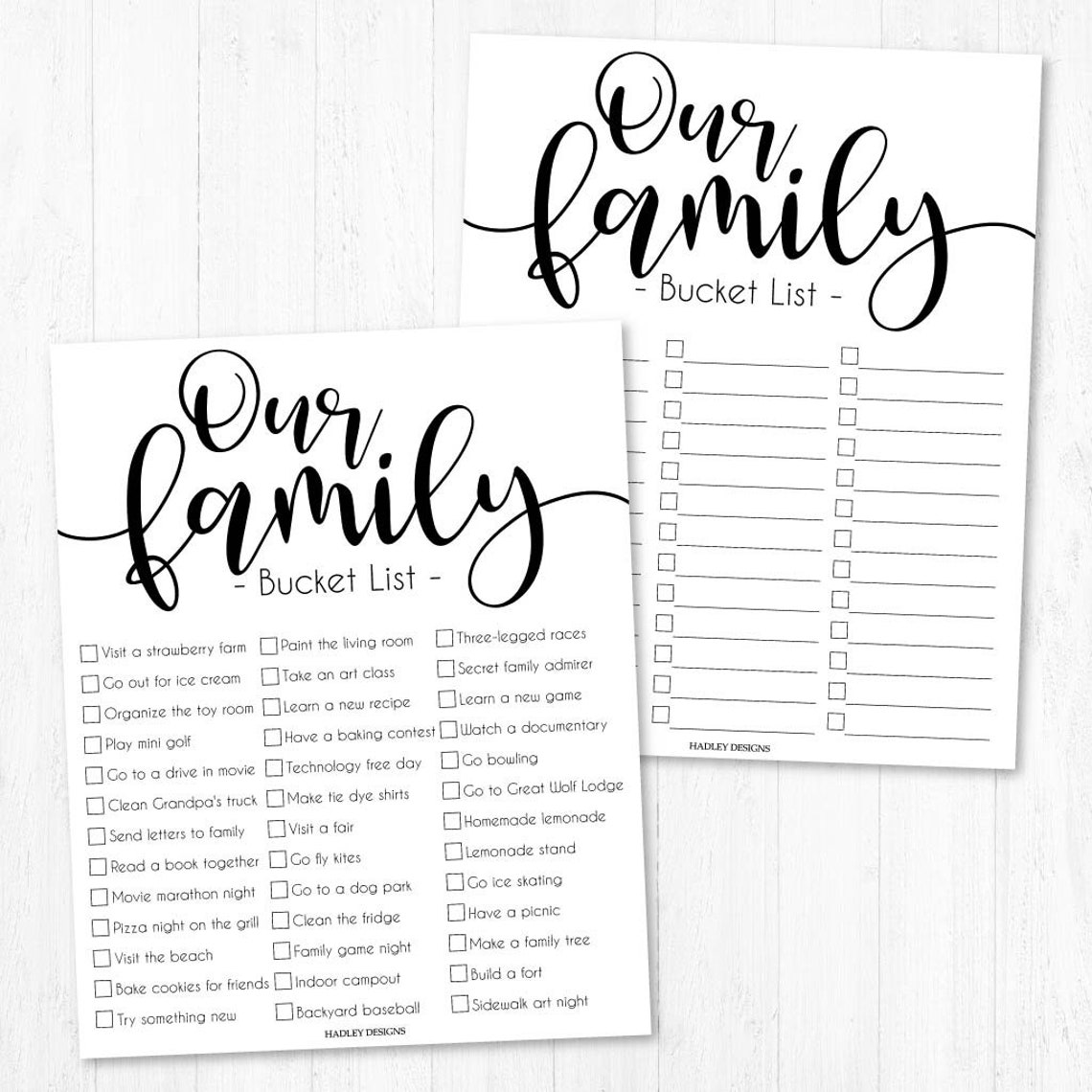 Our Family Bucket List Printable Custom Life to Do List - Etsy