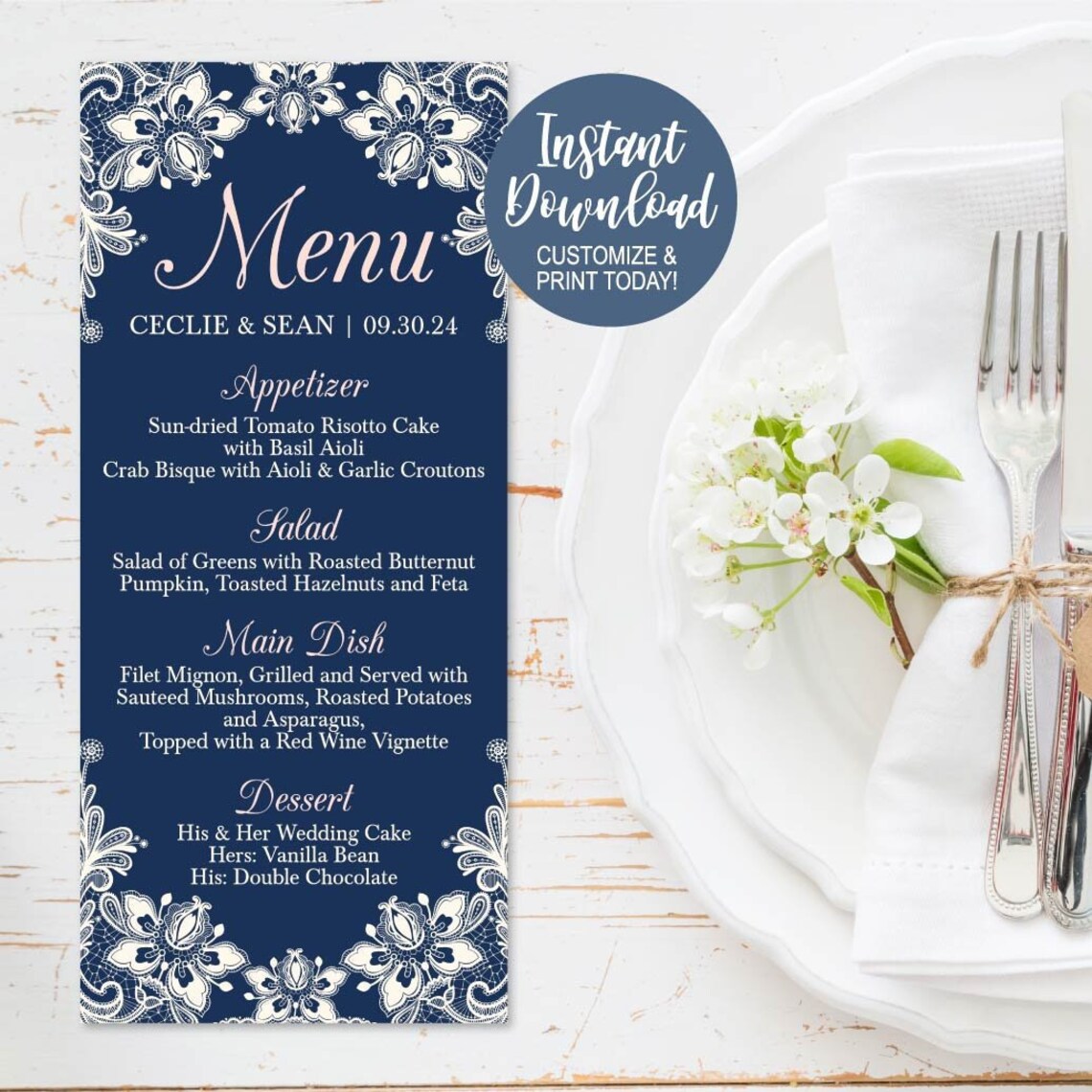 Wedding Menu Cheap PDF Printable Wedding Menu Template - Etsy
