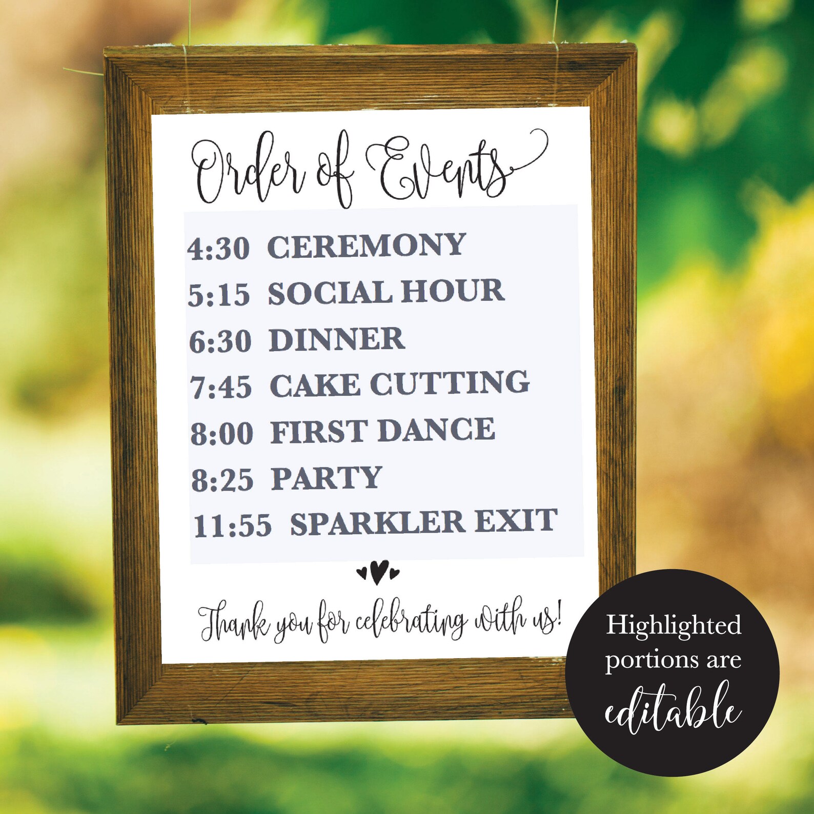 Order of Events Editable Wedding Sign Rustic Printable - Etsy