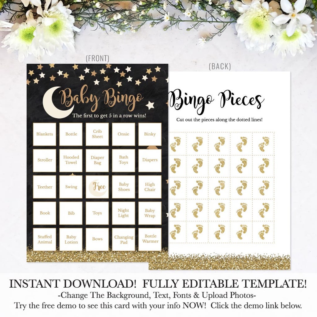 Editable Baby Shower Bingo, Baby Shower Game Printable, Baby Shower ...