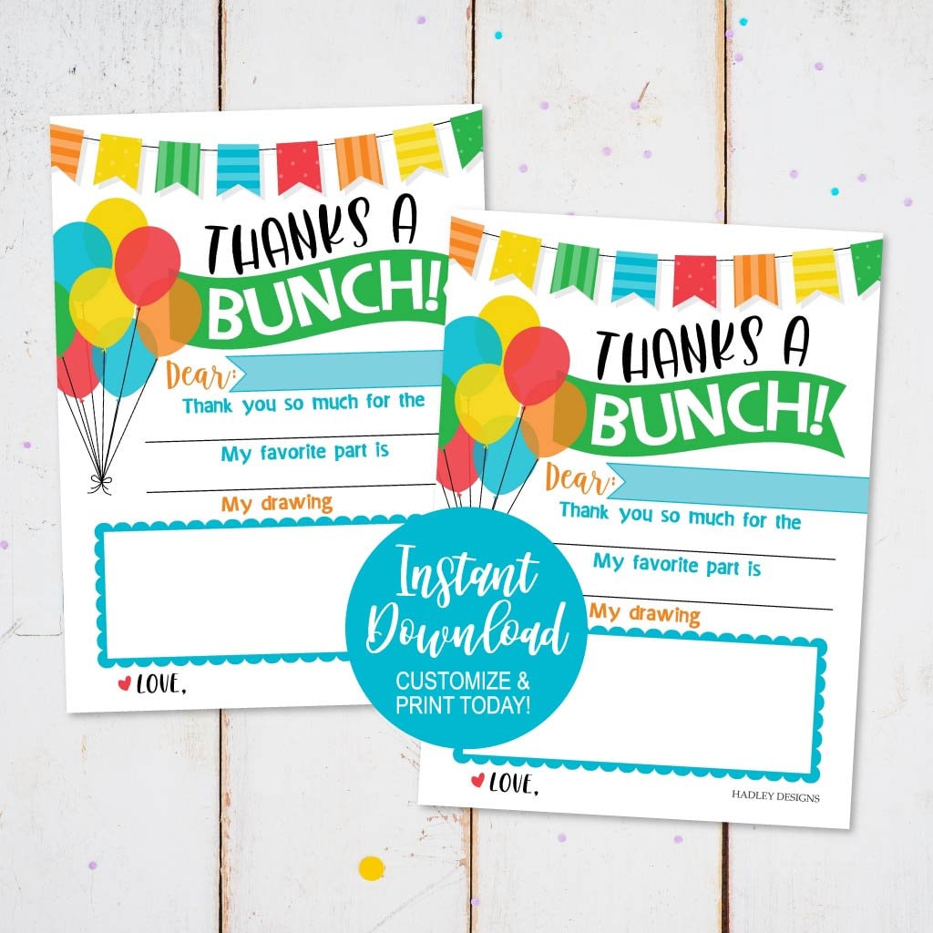 Birthday Thank You Card Printable Fill in the Blank Note - Etsy