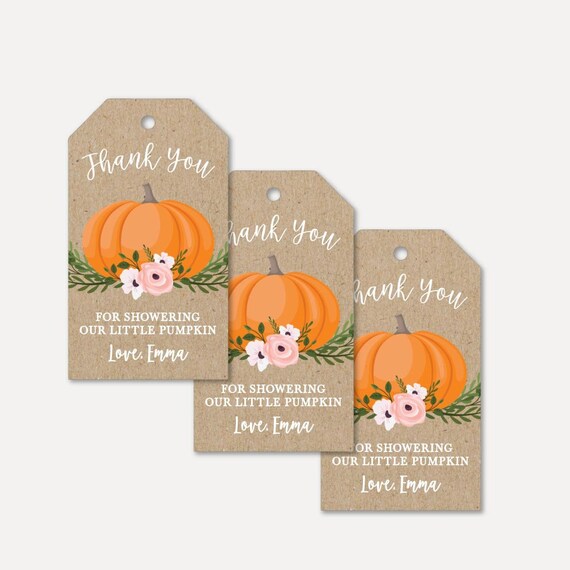 Pumpkin Girl Baby Shower Thank You Favor Tags Template thank | Etsy