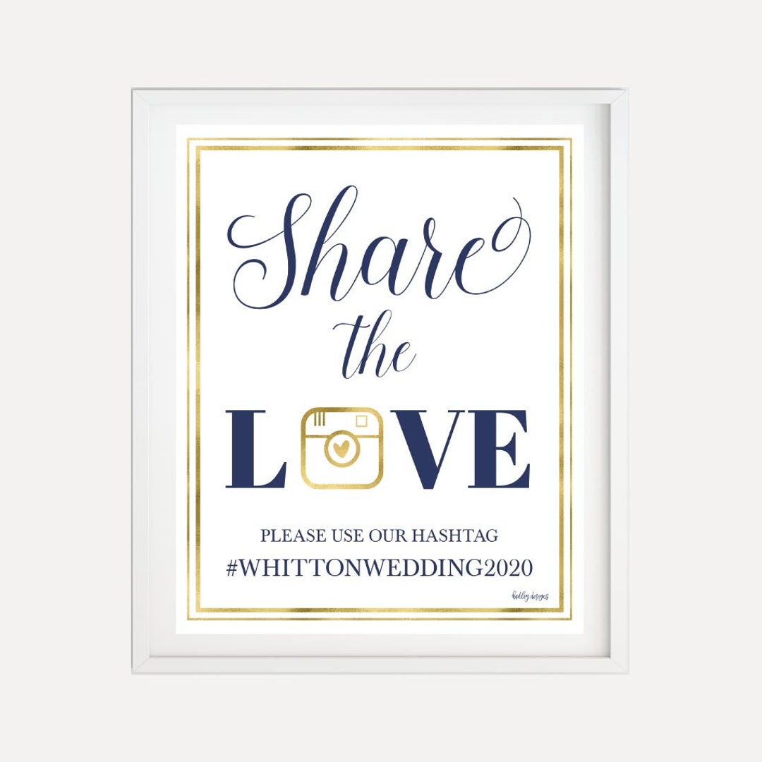 Elegant Navy Gold Border Wedding Hashtag Sign Template -printable ...