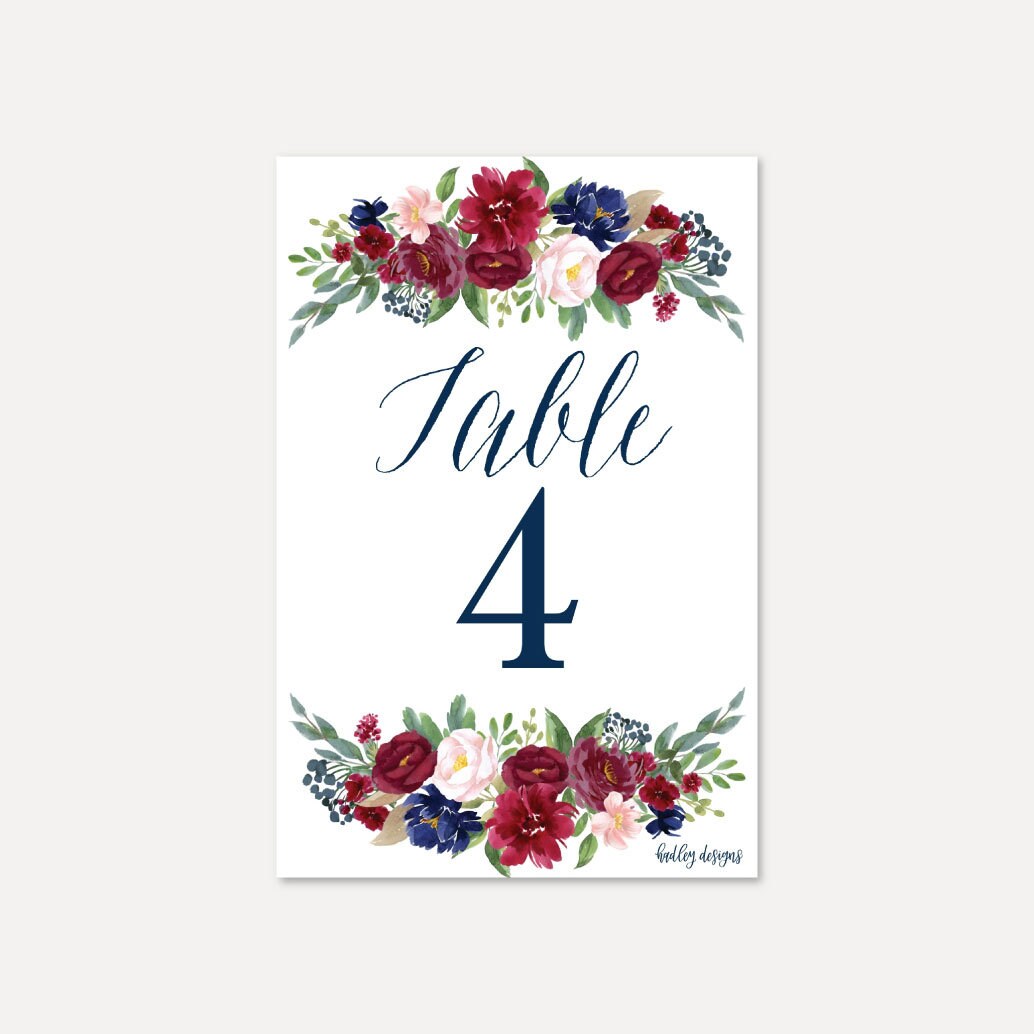 Navy and Blush Fall Floral Wedding Table Numbers Template - Etsy