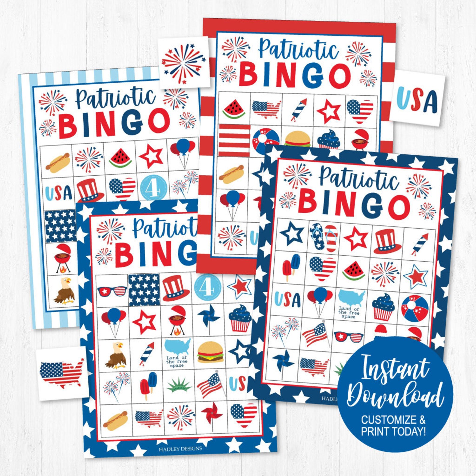 Independence Day Themed Bingo Cards Digital, Custom Barbecue Group ...