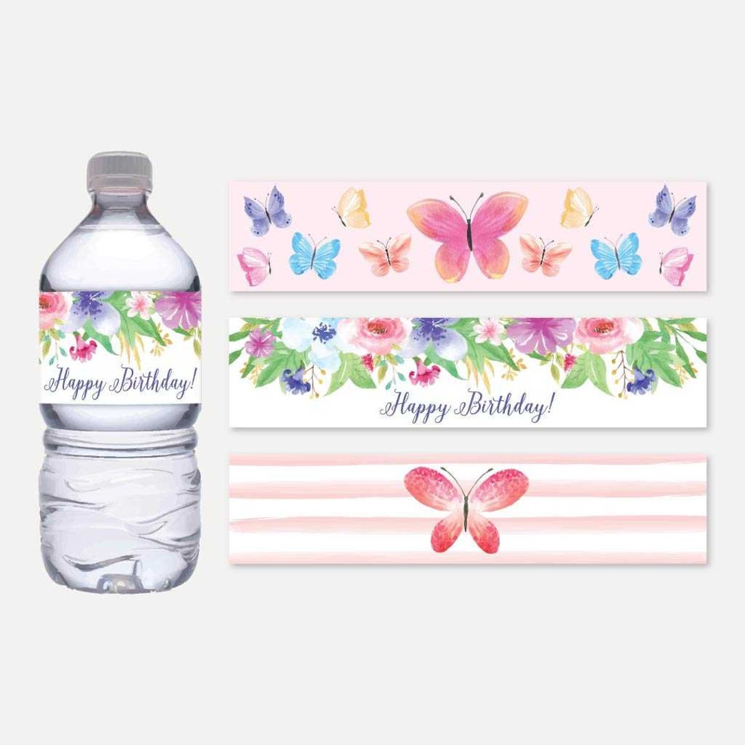 Butterfly Kids Party Bottle Label Template Water Bottle - Etsy
