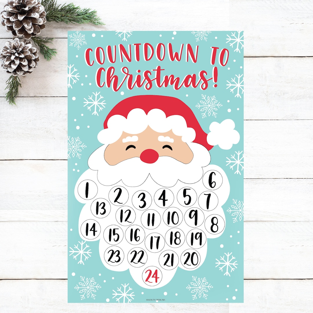 Santa Christmas Countdown Printable, Xmas Advent Calendar Wall Hanging ...
