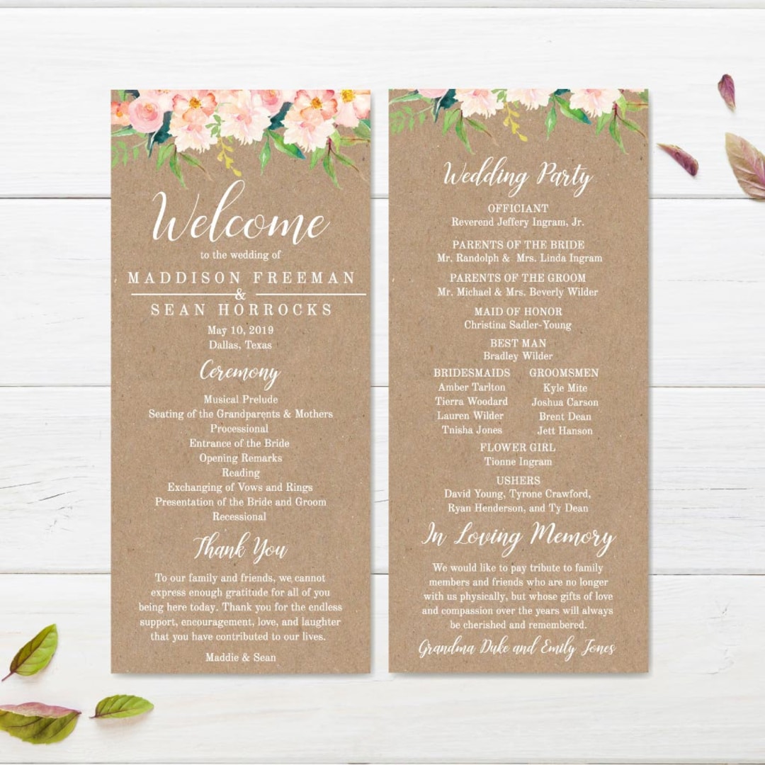 Wedding Program Download Editable Text Wedding Ceremony - Etsy