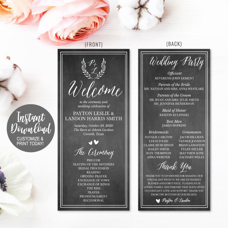 DIY Printable Wedding Programs Templates Wedding Program - Etsy