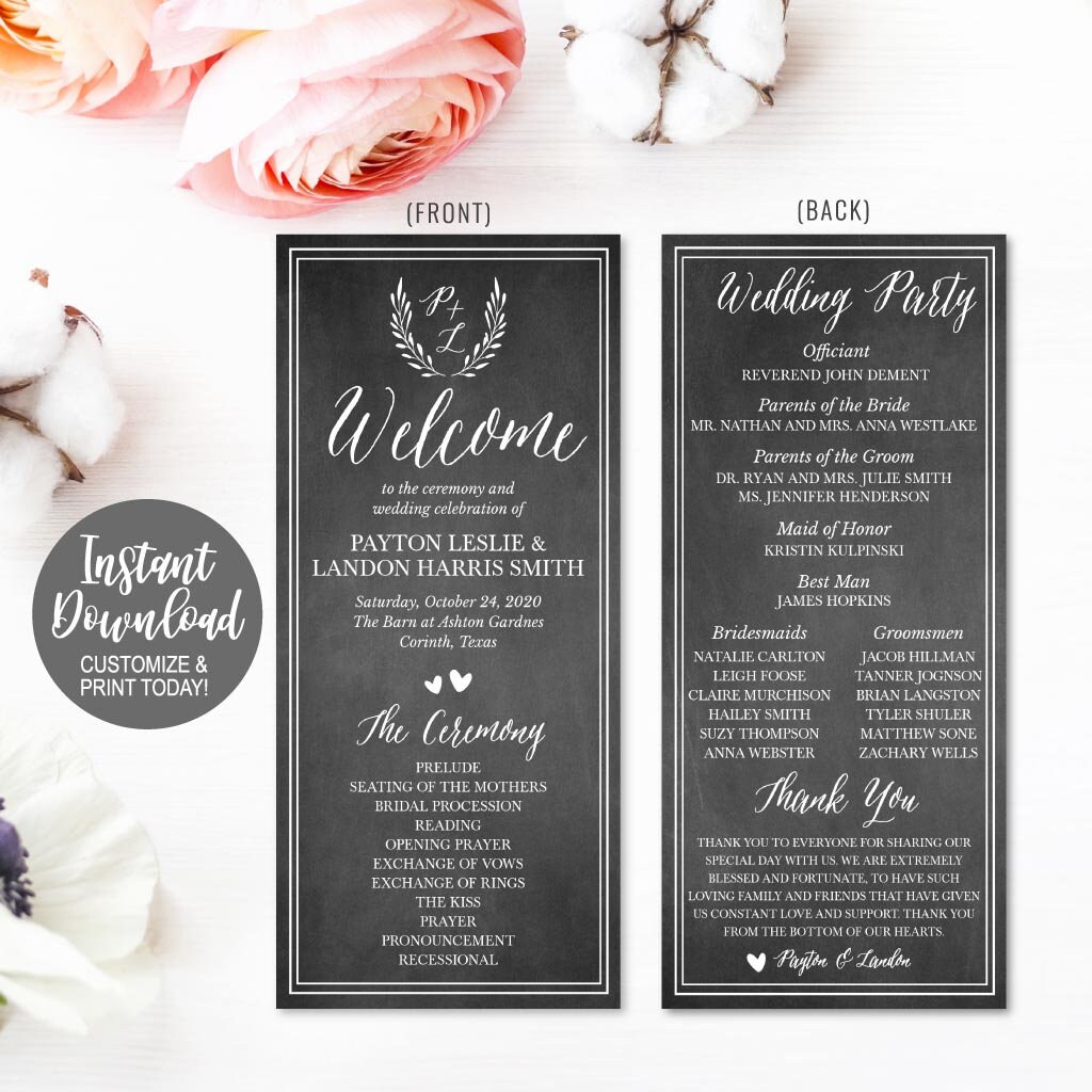 DIY Printable Wedding Programs Templates Wedding Program | Etsy