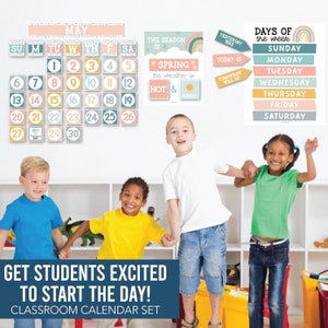 Boho Classroom Calendar Set Bulletin Board - Bulletin Board Calendar ...