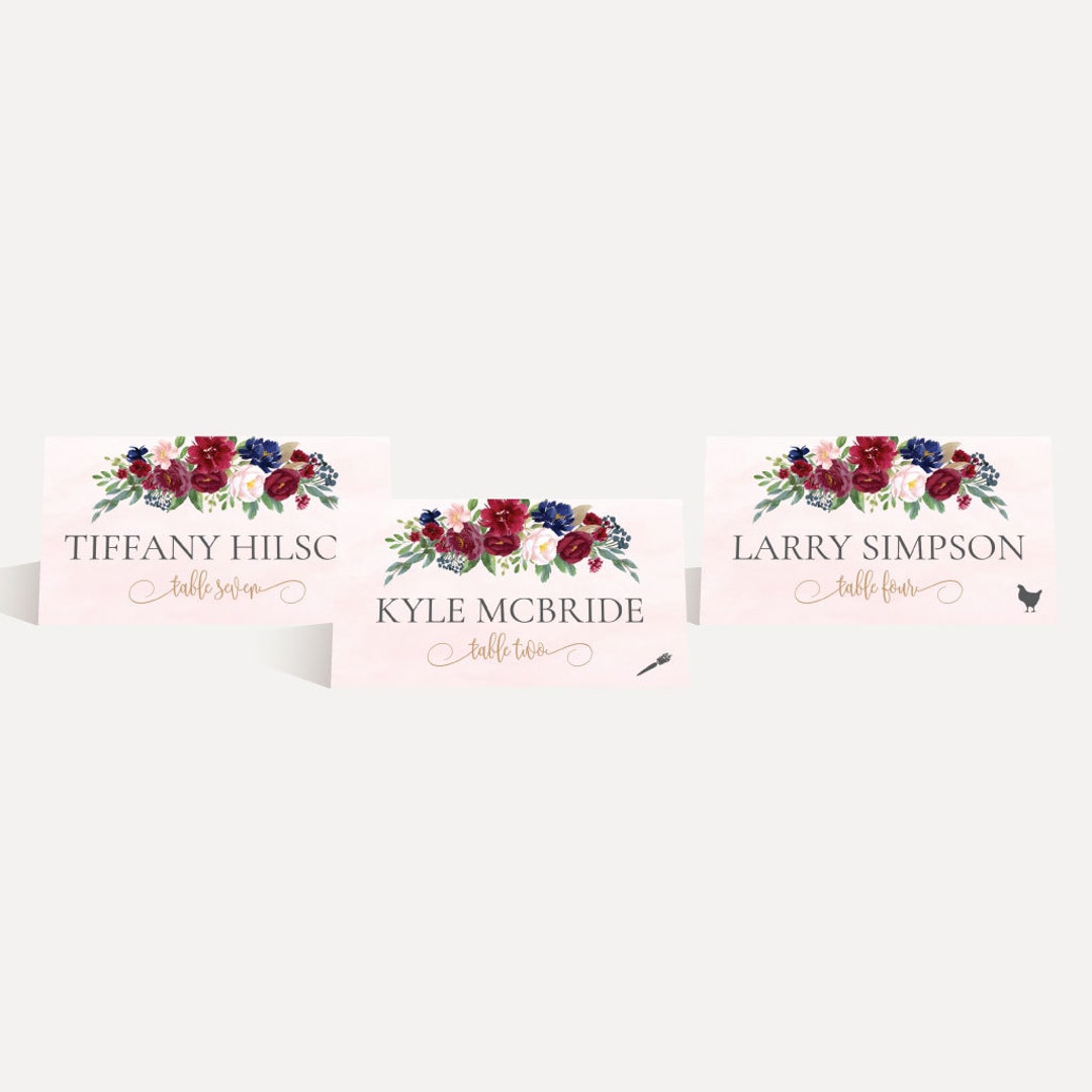 Marsala Wreath Wedding Place Cards Template - Place Cards Wedding ...