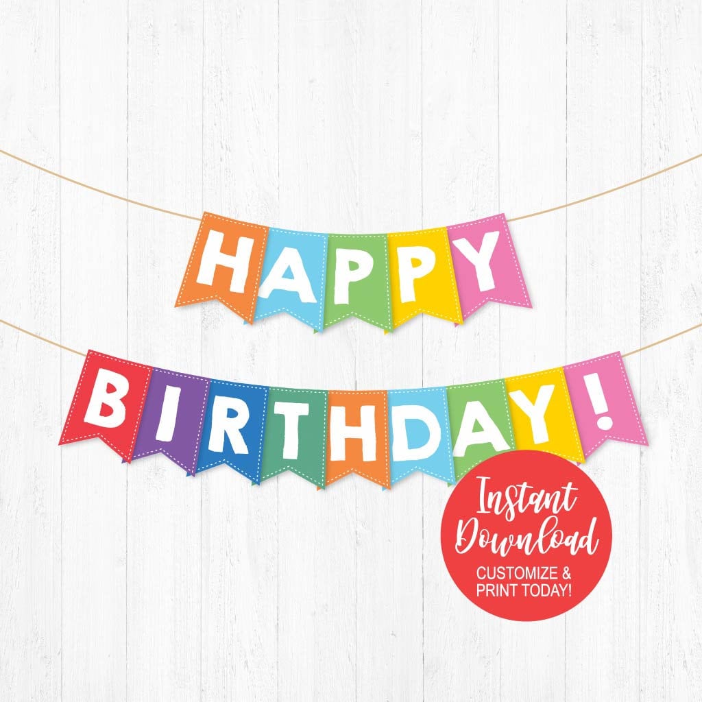 Printable Happy Birthday Banner Custom Rainbow Party Garland - Etsy