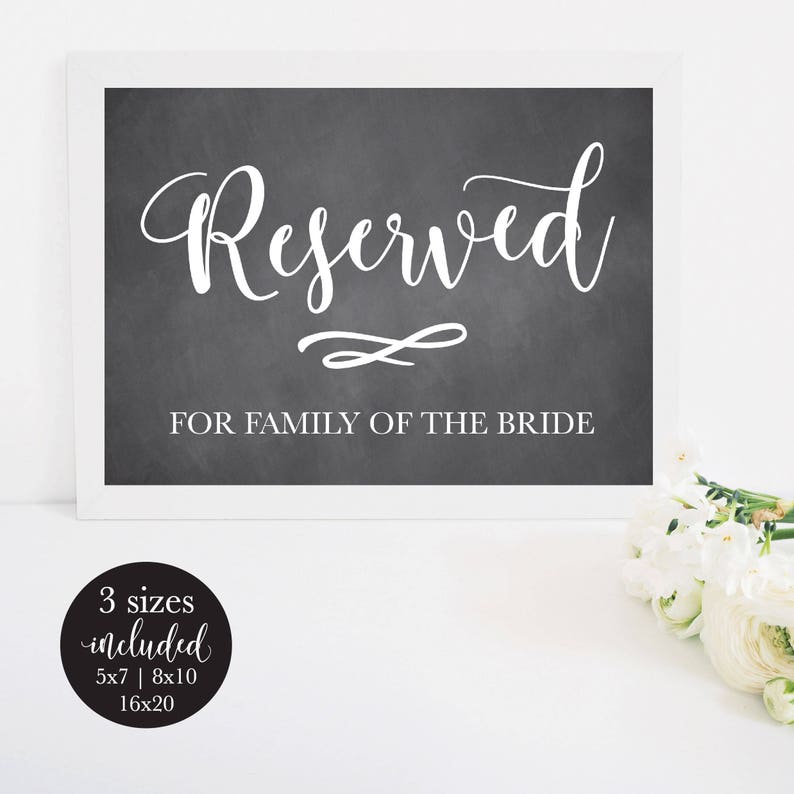 Chalkboard Printable Reserved Sign for Wedding, Rustic Seating Table ...