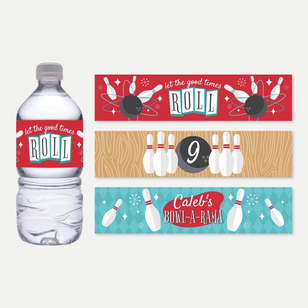 Bowling Water Bottle Labels Template, Bottle Wrapper Label, Bottle ...