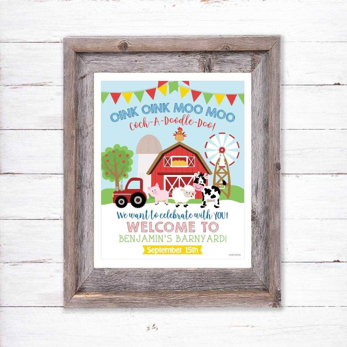 Cartoon Farm Kids Party Welcome Sign Template Birthday - Etsy