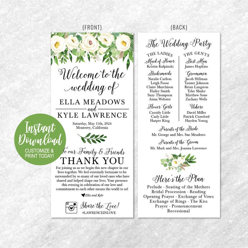 Printable Wedding Programs Download Wedding Program Layout - Etsy