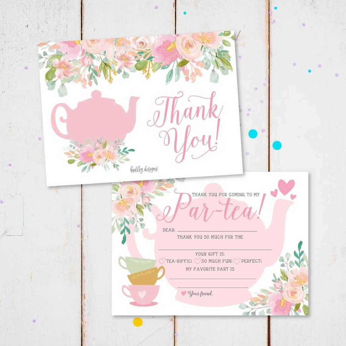 Tea Kids Party Fill in the Blank Thank You Card Template - Tea Thank ...