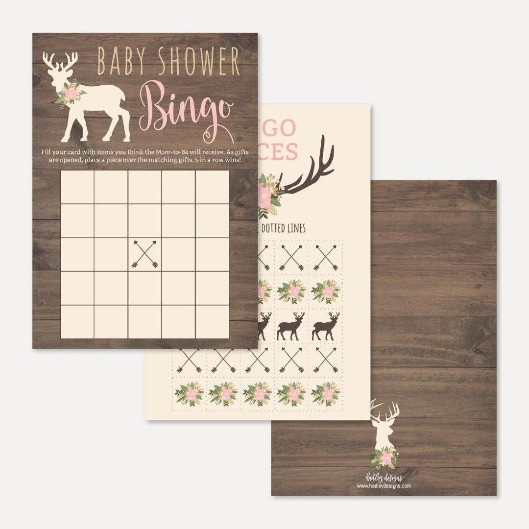 Oh Deer Girl Baby Shower Bingo Game Template - Bingo Baby Shower, Baby ...
