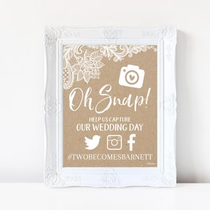 Kraft Lace Rustic Wedding Hashtag Sign Template Printable - Etsy