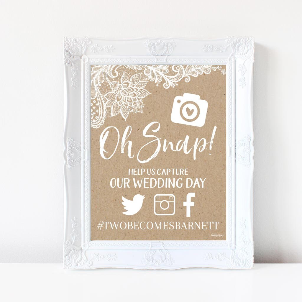Kraft Lace Rustic Wedding Hashtag Sign Template - Printable, Hashtag ...