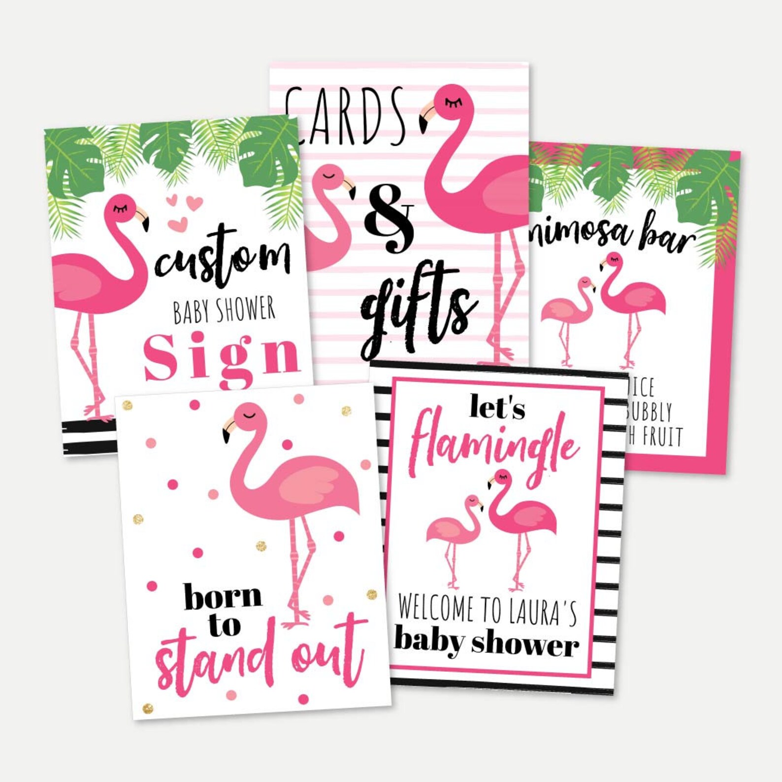 Flamingo Baby Shower Signs Set Template Baby Shower Sign - Etsy