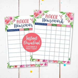Homework Poster, Homeschool Weekly Planner, Assignment Checklist ...